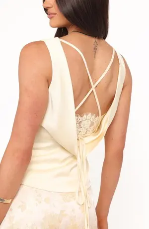 PETAL & PUP Wynn Strappy Cowl Back Satin Top - Yellow