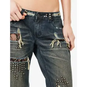 JADED LONDON Distressed Studded Denim Jeans