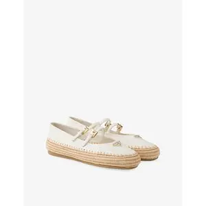 Prada Leather And Raffia Ballet Flats