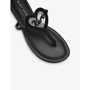 Kurt Geiger Leather Heart T-bar Sandals - Black