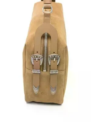 Pinko Suede Shoulder Bag With Western-inspired Embellishments - Neutrals