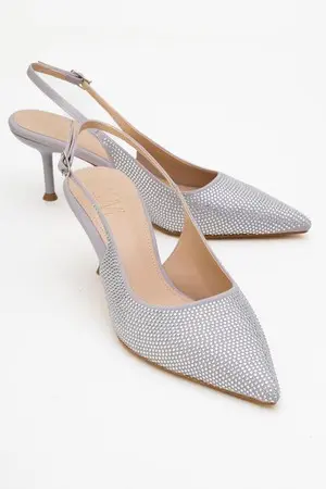 PROLOGUE SHOES Pointed Toe Slingback Pumps - Silver