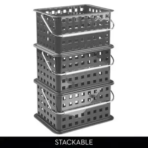 IDESIGN Small Stackable Shower Basketset Of 3made In Usa - Charcoal