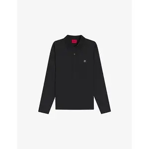 Hugo Stacked Logo-appliqué Long-sleeved Stretch Cotton-blend Polo Shirt - Black