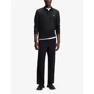 Hugo Stacked Logo-appliqué Long-sleeved Stretch Cotton-blend Polo Shirt - Black