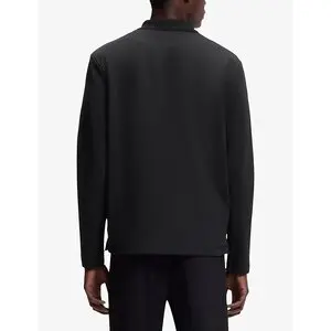 Hugo Stacked Logo-appliqué Long-sleeved Stretch Cotton-blend Polo Shirt - Black