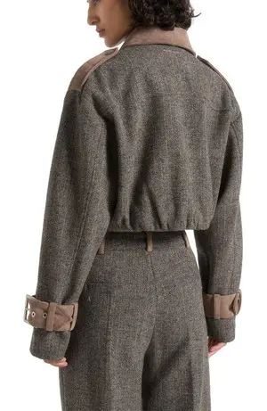Manière De Voir Galia Herringbone And Suede Bungee Hem Jacket