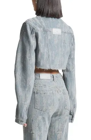 Manière De Voir Alice Cropped Denim Jacket - Mid Blue
