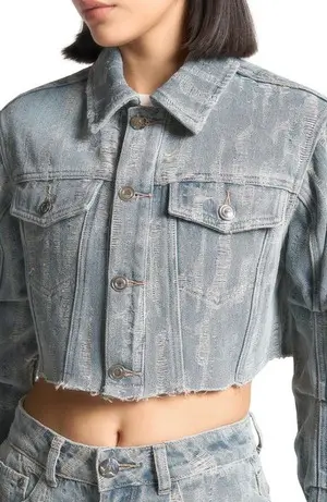 Manière De Voir Alice Cropped Denim Jacket - Mid Blue