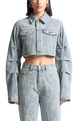 Manière De Voir Alice Cropped Denim Jacket - Mid Blue