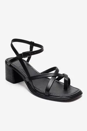 FOREVER & ALWAYS SHOES Leather Block Heel Sandal - Black