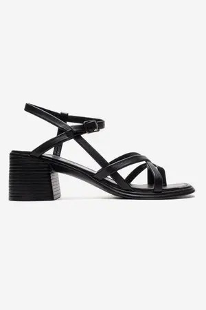 FOREVER & ALWAYS SHOES Leather Block Heel Sandal - Black