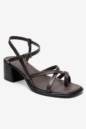 FOREVER & ALWAYS SHOES Leather Block Heel Sandal - Brown