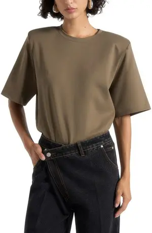 Manière De Voir Wide Shoulder Bodysuit T-shirt - Olive