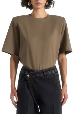 Manière De Voir Wide Shoulder Bodysuit T-shirt - Olive