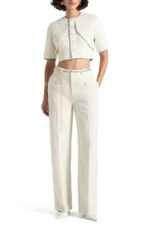 Manière De Voir Alba Tweed Mock Neck Top - Cream