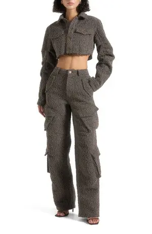 Manière De Voir Catherine Cropped Boucle Denim Jacket - Brown