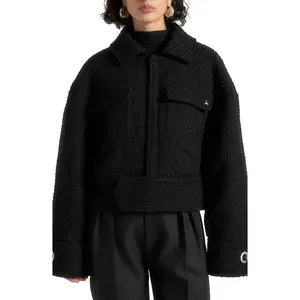 Manière De Voir Boxy Tweed Jacket With Cuff Detail - Black