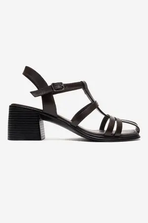 FOREVER & ALWAYS SHOES Cielos Leather Block Heel Sandal - Brown