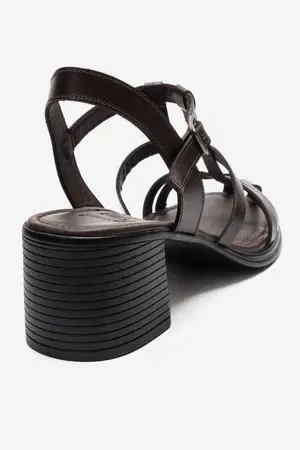 FOREVER & ALWAYS SHOES Cielos Leather Block Heel Sandal - Brown
