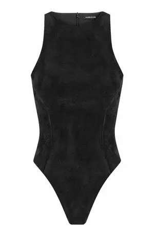 Manière De Voir Adele Suede Racer Neck Bodysuit