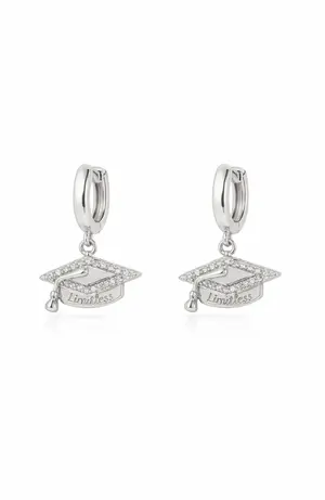 DLORIA Limitless Graduation Cap Huggie Hoop Earrings - Silver