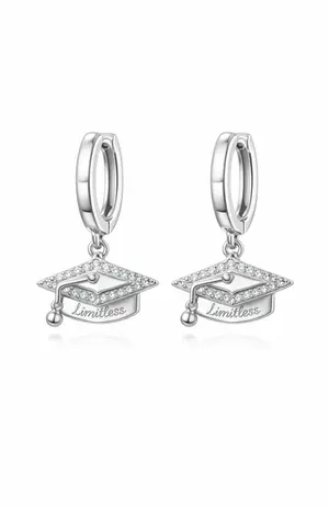 DLORIA Limitless Graduation Cap Huggie Hoop Earrings - Silver