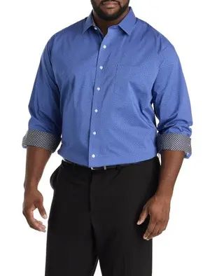 SYNRGY BY DXL Big & Tall Geometric Performance Dress Shirt - Blue