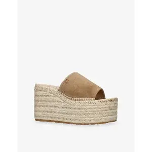 GIANVITO ROSSI Logo-embellished Suede Platform Wedges - Camel