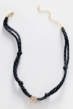 Anthropologie Knotted Double-cord Crystal Necklace - Navy