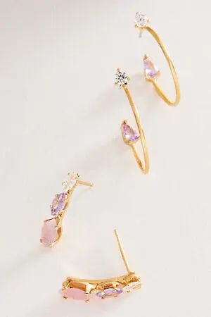 Anthropologie Daty Crystal Earrings Set - Lilac