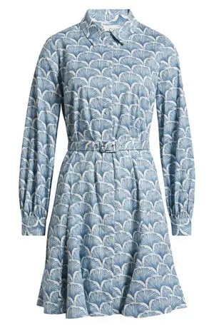 CECE DUPRAZ Fan Print Belted Shirt Dress - Ivory Multi