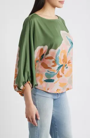 Wit & Wisdom Placement Print Peasant Top