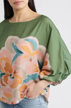 Wit & Wisdom Placement Print Peasant Top