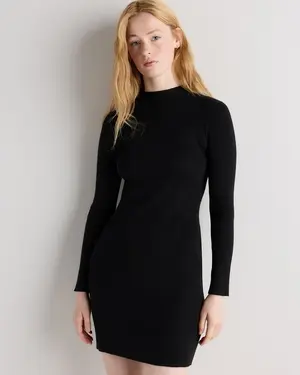 Quince Cotton Cashmere Mock Neck Mini Sweater Dress - Black