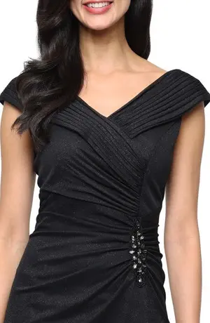 Alex Evenings Glitter Mesh Gown - Black