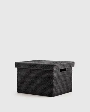 Quince Handwoven Rattan Storage Box With Lid - Black
