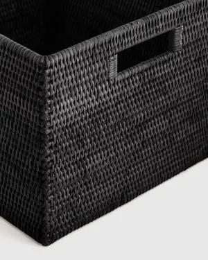 Quince Handwoven Rattan Storage Box With Lid - Black