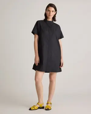 Quince Quince Organic Cotton Poplin Short Sleeve Shirt Dress Black