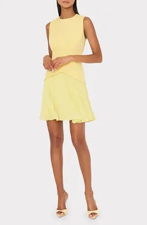 MILLY Haddy Pleated Mini Dress - Yellow