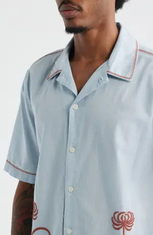 WAX LONDON Keats Embroidered Short Sleeve Button-up Shirt