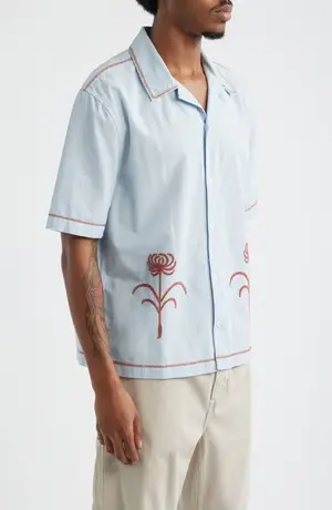 WAX LONDON Keats Embroidered Short Sleeve Button-up Shirt