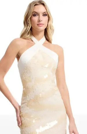 Dress The Population Amani Embellished Halter Cocktail Dress