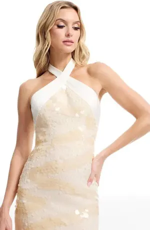 Dress The Population Amani Embellished Halter Cocktail Dress