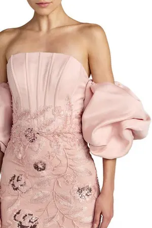 Mac Duggal Off-the-shoulder Puff Sleeve Mermaid Gown - Rose
