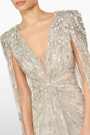 Jenny Packham Sequin-embellished Cape Gown