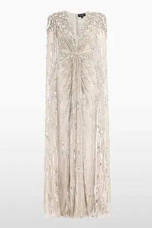 Jenny Packham Sequin-embellished Cape Gown - Platinum