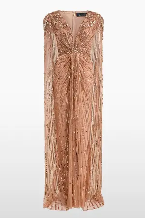 Jenny Packham Sequin-embellished Cape Gown - Sable