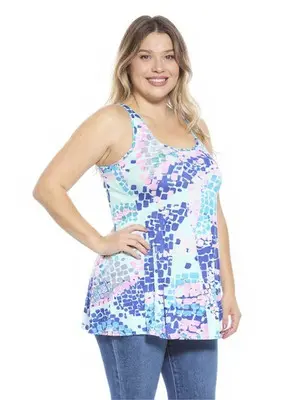 24SEVEN COMFORT APPAREL Abstract Scoop Neck Tunic Tank Top