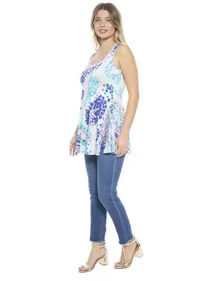 24SEVEN COMFORT APPAREL Abstract Printed Scoop Neck Tank Top